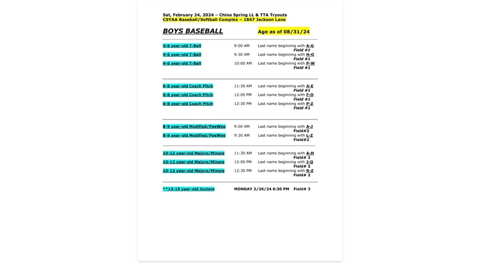 China Spring Youth Athletic Association > Home